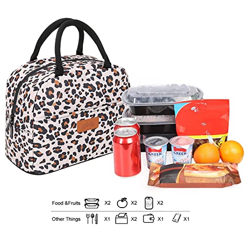 Ylebs Lunch Bag for Women Insulated Lunch Box Reusable Cooler Tote Bag for Work,Water-resistant Thermal(Leopard)