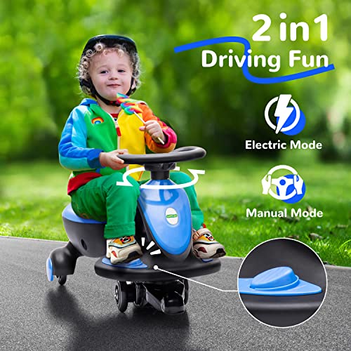 Electric Wiggle Car Ride On Toy, ANPABO 2 in 1 Wiggle Car with Rechargeable Battery and Pedal, Anti-Rollover Wheels with Colorful Lights, Swing Car for Toddlers and Kids Age 3 Years up