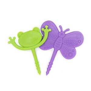 bapronbaby garden foodie picks (2 pack - frog & butterfly) - toddlers + preschoolers utensils - bpa free - dishwasher safe - self feeding - 18 months+