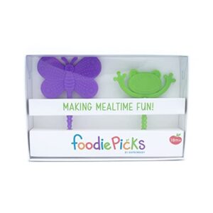 BapronBaby Garden Foodie Picks (2 Pack - Frog & Butterfly) - Toddlers + Preschoolers Utensils - BPA Free - Dishwasher Safe - Self Feeding - 18 Months+