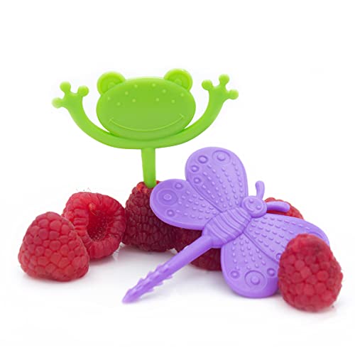 BapronBaby Garden Foodie Picks (2 Pack - Frog & Butterfly) - Toddlers + Preschoolers Utensils - BPA Free - Dishwasher Safe - Self Feeding - 18 Months+