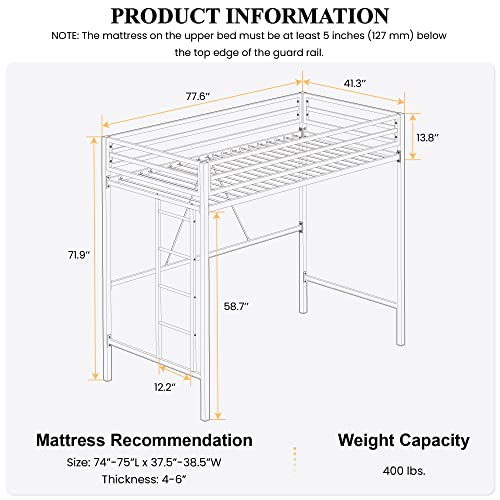 SHA CERLIN Junior Loft Bed Twin Size, Heavy Duty Twin Bed Frame with Full-Length Guardrail & Removable Stairs, Noise Free, Space-Saving, No Box Spring Needed, Aqua Blue