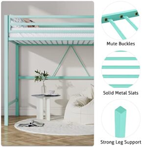 SHA CERLIN Junior Loft Bed Twin Size, Heavy Duty Twin Bed Frame with Full-Length Guardrail & Removable Stairs, Noise Free, Space-Saving, No Box Spring Needed, Aqua Blue