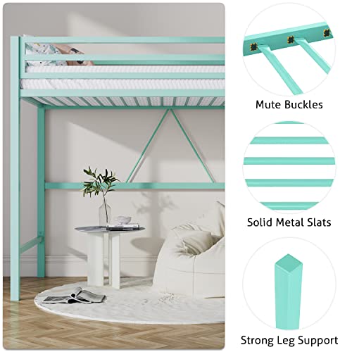 SHA CERLIN Junior Loft Bed Twin Size, Heavy Duty Twin Bed Frame with Full-Length Guardrail & Removable Stairs, Noise Free, Space-Saving, No Box Spring Needed, Aqua Blue