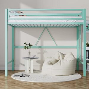 SHA CERLIN Junior Loft Bed Twin Size, Heavy Duty Twin Bed Frame with Full-Length Guardrail & Removable Stairs, Noise Free, Space-Saving, No Box Spring Needed, Aqua Blue