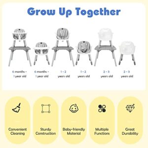 HONEY JOY 5-in-1 High Chair, Convertible Highchair for Babies and Toddlers/Kids Chair Table Set/Booster Seat/Infant Feeding Chair w/Safety Harness, PU Leather Cushion & Removable Food Tray (Gray)