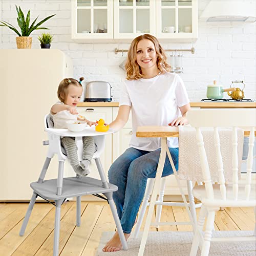 HONEY JOY 5-in-1 High Chair, Convertible Highchair for Babies and Toddlers/Kids Chair Table Set/Booster Seat/Infant Feeding Chair w/Safety Harness, PU Leather Cushion & Removable Food Tray (Gray)