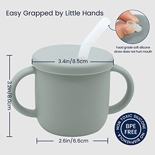 TotAha Silicone Straw Cup for Baby | Sippy Cups for Babies 6-12-18 Month | Sip-N-Snack Lid 2-in-1 Transition Cup from Bottle | Open Training Cups with Easy-Hold Handle | Baby Led Weaning Snack Cups