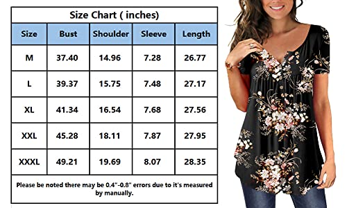 Plus Size Womens Tunic Tops To Wear With Leggings Summer Short Sleeve Henley Shirts Casual Ruffles Button Up Blouses Purple Print 3XL