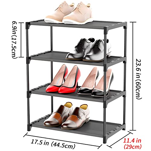 Hockmez 4-Tier Small Shoe Rack .Stackable Shoe Shelf Storage Organizer for Entryway Hallway Closet Bathroom Living Room (Black)