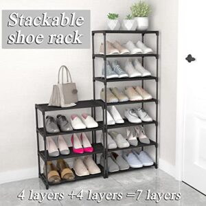 Hockmez 4-Tier Small Shoe Rack .Stackable Shoe Shelf Storage Organizer for Entryway Hallway Closet Bathroom Living Room (Black)