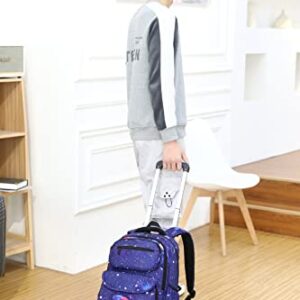 ZHANAO Rolling Backpacks for Boys Girls Trolley School Bags Starry-Sky Print Primary Middle School Boys Wheeled