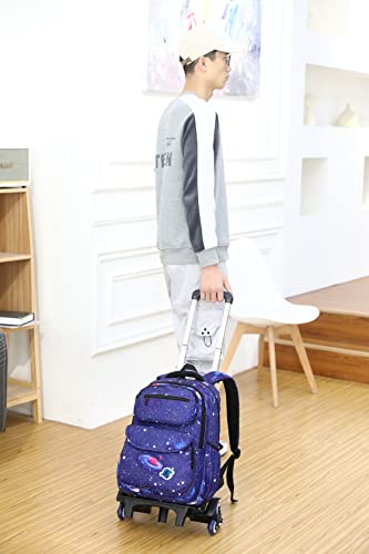 ZHANAO Rolling Backpacks for Boys Girls Trolley School Bags Starry-Sky Print Primary Middle School Boys Wheeled