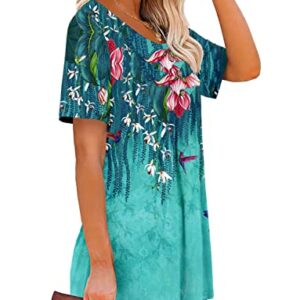 ONLYSHE Summer Floral Plus Size Shirts Blouse for Women Casual Tunic Tops Short Sleeve Ruffle TealWhite XL