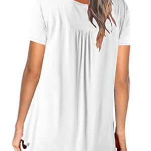 BeadChica Women's Casual Tunic Tops To Wear With Leggings Short Sleeve Flare Summer Loose TShirts Flowy Lace Blouses-White-L