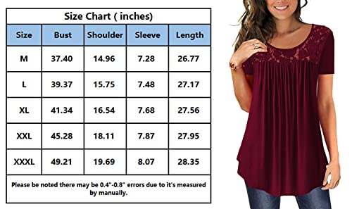 BeadChica Women's Casual Tunic Tops To Wear With Leggings Short Sleeve Flare Summer Loose TShirts Flowy Lace Blouses-White-L