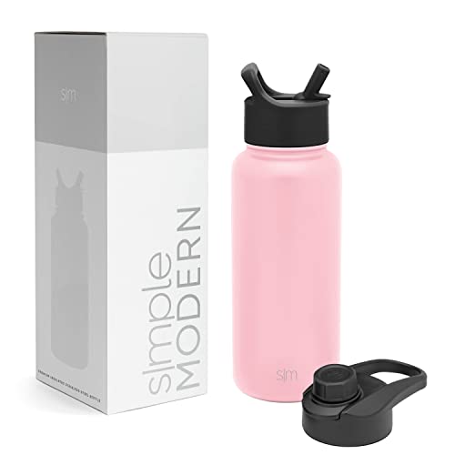 Simple Modern Water Bottle with Straw and Chug Lid Vacuum Insulated Stainless Steel Metal Thermos Bottles | Reusable Leak Proof BPA-Free Flask for Sports, Gym, Travel | Summit Collection | 32oz, Blush