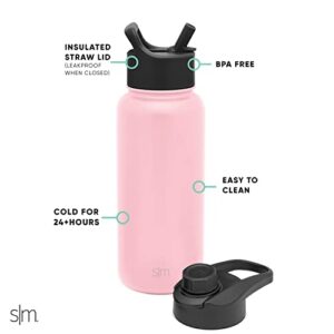 Simple Modern Water Bottle with Straw and Chug Lid Vacuum Insulated Stainless Steel Metal Thermos Bottles | Reusable Leak Proof BPA-Free Flask for Sports, Gym, Travel | Summit Collection | 32oz, Blush