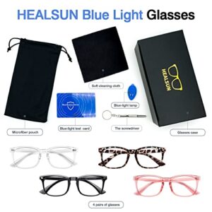 HEALSUN Blue Light Blocking Glasses for Women Men 4 PACK Computer Gaming Anti Headache Eye Strain