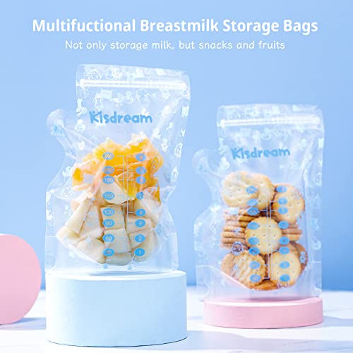 Breastmilk Storage Bags & Container Spout & Thickened Design with Large Capacity 8 OZ, 100 Count Storage Milk Bags for Easy Labeling, Space Saving & Pre-Sterilized Without BPA