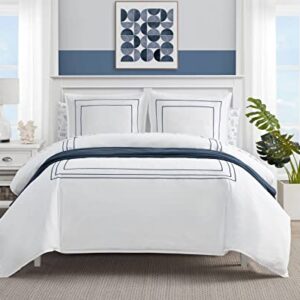 Nautica - Queen Duvet Cover Set, Embroidered Bedding with Matching Shams, Lightweight Home Decor for All Seasons (Alden White, Queen)