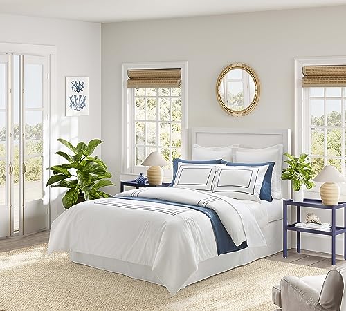 Nautica - Queen Duvet Cover Set, Embroidered Bedding with Matching Shams, Lightweight Home Decor for All Seasons (Alden White, Queen)