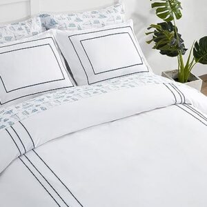 Nautica - Queen Duvet Cover Set, Embroidered Bedding with Matching Shams, Lightweight Home Decor for All Seasons (Alden White, Queen)