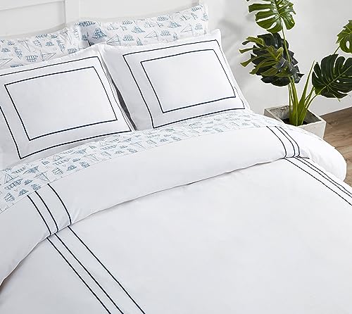 Nautica - Queen Duvet Cover Set, Embroidered Bedding with Matching Shams, Lightweight Home Decor for All Seasons (Alden White, Queen)