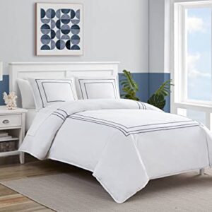 Nautica - Queen Duvet Cover Set, Embroidered Bedding with Matching Shams, Lightweight Home Decor for All Seasons (Alden White, Queen)