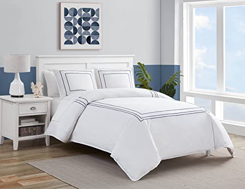 Nautica - Queen Duvet Cover Set, Embroidered Bedding with Matching Shams, Lightweight Home Decor for All Seasons (Alden White, Queen)