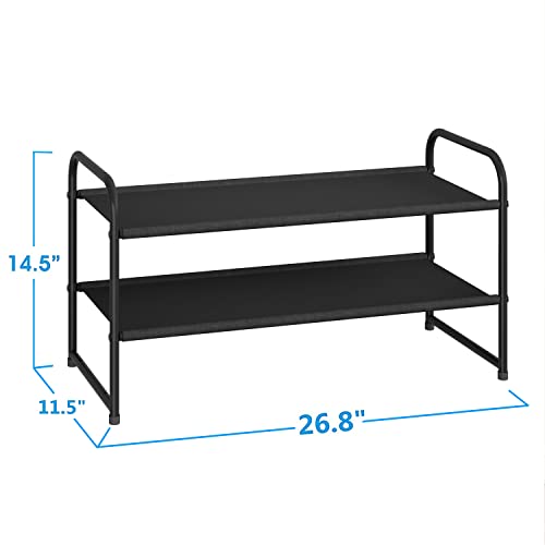 Simple Trending 2 Pack 2-Tier Stackable Shoe Rack, Expandable & Adjustable Fabric Shoe Shelf Storage Organizer, Black