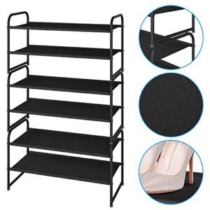 Simple Trending 2 Pack 2-Tier Stackable Shoe Rack, Expandable & Adjustable Fabric Shoe Shelf Storage Organizer, Black