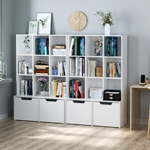 HIFIT Cube Bookshelf, 55.1" H Bookcase Storage Cabinet Wooden with 9 Compartments and 2 Large Drawers for Home Office Living Room, White 1Pcs