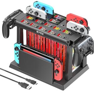 Switch Games Organizer Station with Controller Charger, Charging Dock for Nintendo Switch & OLED Joycons, Kytok Switch Storage and Organizer for Games, TV Dock, Pro Controller, Accessories Kit Storage