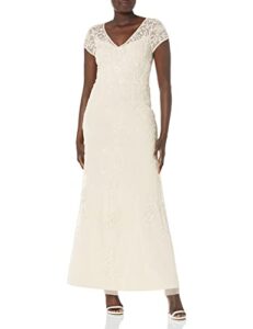 adrianna papell women's long beaded dress, ivory, 8