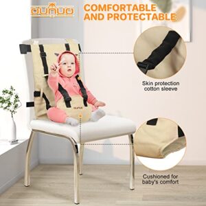 Portable High Chair, OUNUO Travel Harness Seat for Toddler and Babies, Travel High Chair Essential Accessories Washable Cloth Harness Chair for Infant Feeding, Foldable Baby Chair Seat Belt