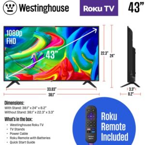 Westinghouse Roku TV - 43 Inch Smart TV, 1080P LED Full HD TV with Wi-Fi Connectivity and Mobile App, Flat Screen TV Compatible with Apple Home Kit, Alexa and Google Assistant