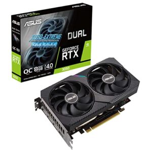 asus dual nvidia geforce rtx 3050 oc edition gaming graphics card - pcie 4.0, 8gb gddr6 memory, hdmi 2.1, displayport 1.4a, 2-slot, axial-tech fan design, 0db technology, steel bracket