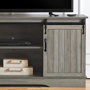 Yaheetech Farmhouse TV Stand wih Storage, 58" Entertainment Center with Sliding Barn Door, Wooden Media TV Console with Height Adjustable Shelves for Living Room, Grey Wash