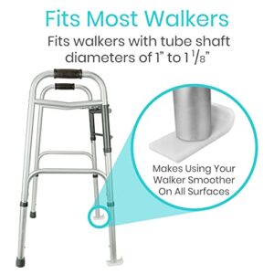 Vive Walker Ski Glides - Universal Fit, Heavy Duty Tennis Ball Slide Accessories for Seniors - Medical Walker Slider - Rubber Coaster Sock Covers - Durable Replacement Caps - Easy to Install