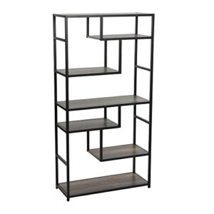 household essentials jamestown tall 6 shelf open storage bookshelf ashwood rustic wood grain and black metal