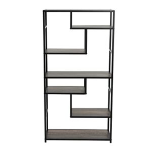 Household Essentials Jamestown Tall 6 Shelf Open Storage Bookshelf Ashwood Rustic Wood Grain and Black Metal