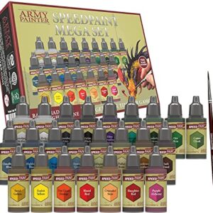 The Army Painter Speedpaint Mega Paint Set Brush Combo, 24 Bottles of Non Toxic 18ml Acrylic Paints including 2 Paint Brush for Mini Figures and Miniature Model Painting