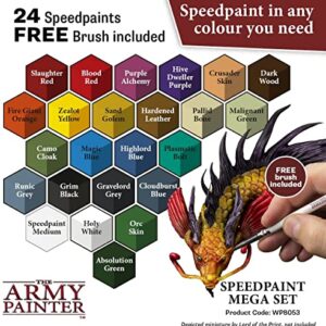 The Army Painter Speedpaint Mega Paint Set Brush Combo, 24 Bottles of Non Toxic 18ml Acrylic Paints including 2 Paint Brush for Mini Figures and Miniature Model Painting