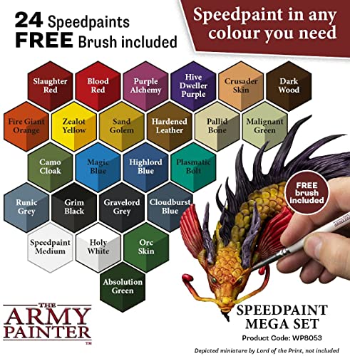 The Army Painter Speedpaint Mega Paint Set Brush Combo, 24 Bottles of Non Toxic 18ml Acrylic Paints including 2 Paint Brush for Mini Figures and Miniature Model Painting