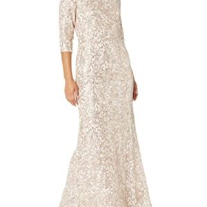 Alex Evenings Women's Long Sequin Dresses with ¾ Sleeves, Champagne Ivory, 12