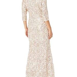 Alex Evenings Women's Long Sequin Dresses with ¾ Sleeves, Champagne Ivory, 12