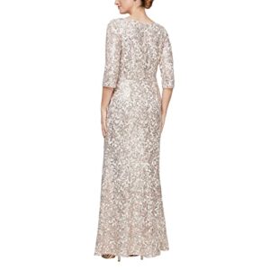 Alex Evenings Women's Long Sequin Dresses with ¾ Sleeves, Champagne Ivory, 12