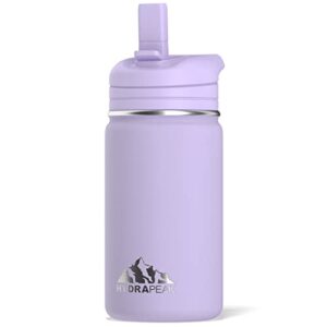 hydrapeak mini 14oz kids water bottle with straw lid, insulated water bottle kids, kids water bottle stainless steel, kids water bottles (lavender)