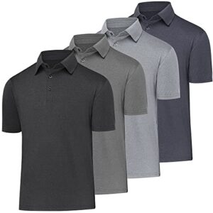 balennz golf polos for men quick-dry athletic mens polo shirts short sleeve summer casual moisture wicking golf shirt 4 pack black, dark grey, light grey, navy large